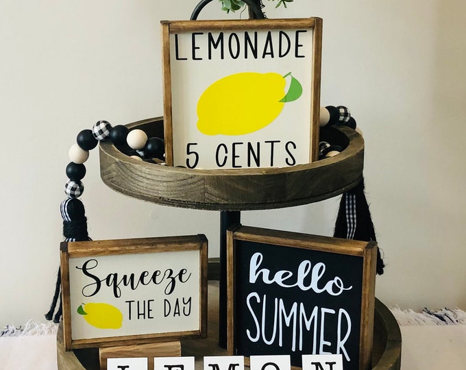Farmhouse Summer Tiered Tray Decor, Lemon Tiered Tray Decor, Mix and ...