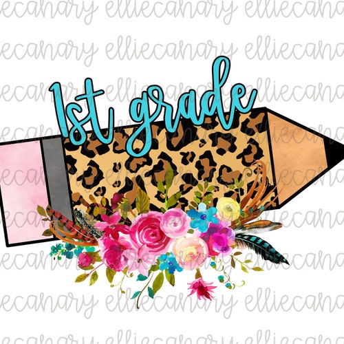Back to School First Grade Leopard & Turquoise Clipart PNG - Etsy
