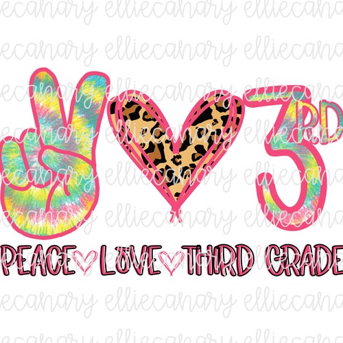 Peace Love Kindergarten PNG Back to School Elementary - Etsy