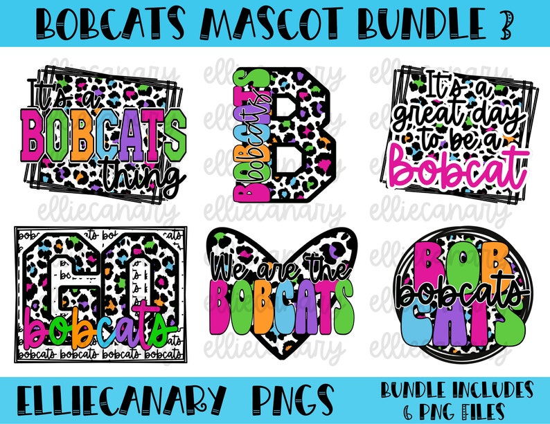 Bobcats Mascot PNG Bundle: Retro Rainbow Sublimation Design (digital ...