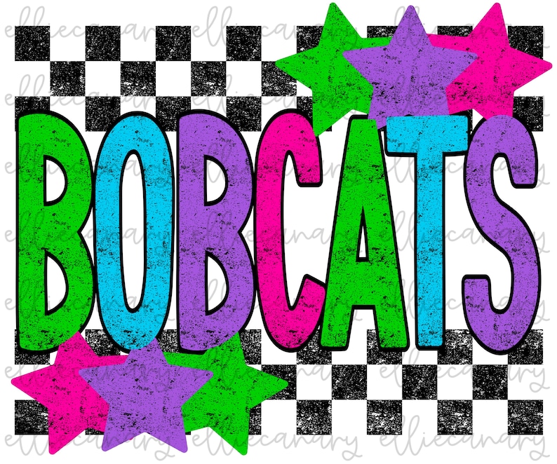Bobcats Mascot PNG: Retro Bright Checker, Stars Design (digital ...