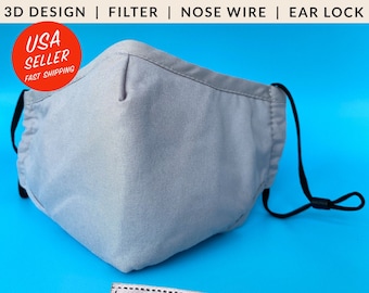 Triple Layer Face Mask 3D - 3 Layer Washable - Filter Pocket - Nose ...