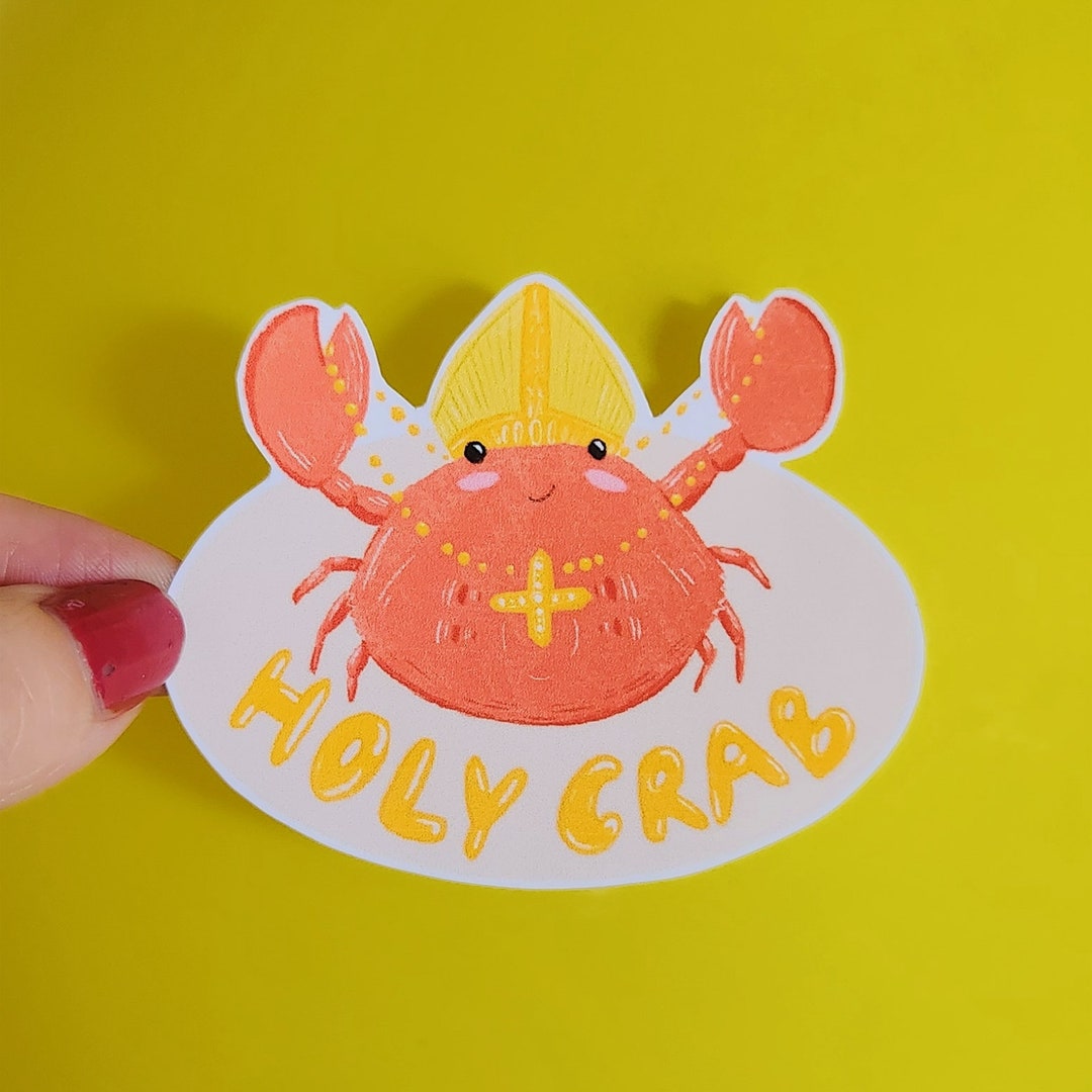 Holy Crab Funny Crab Sticker Religious Pun Vinyl Sticker With Pope Hat ...