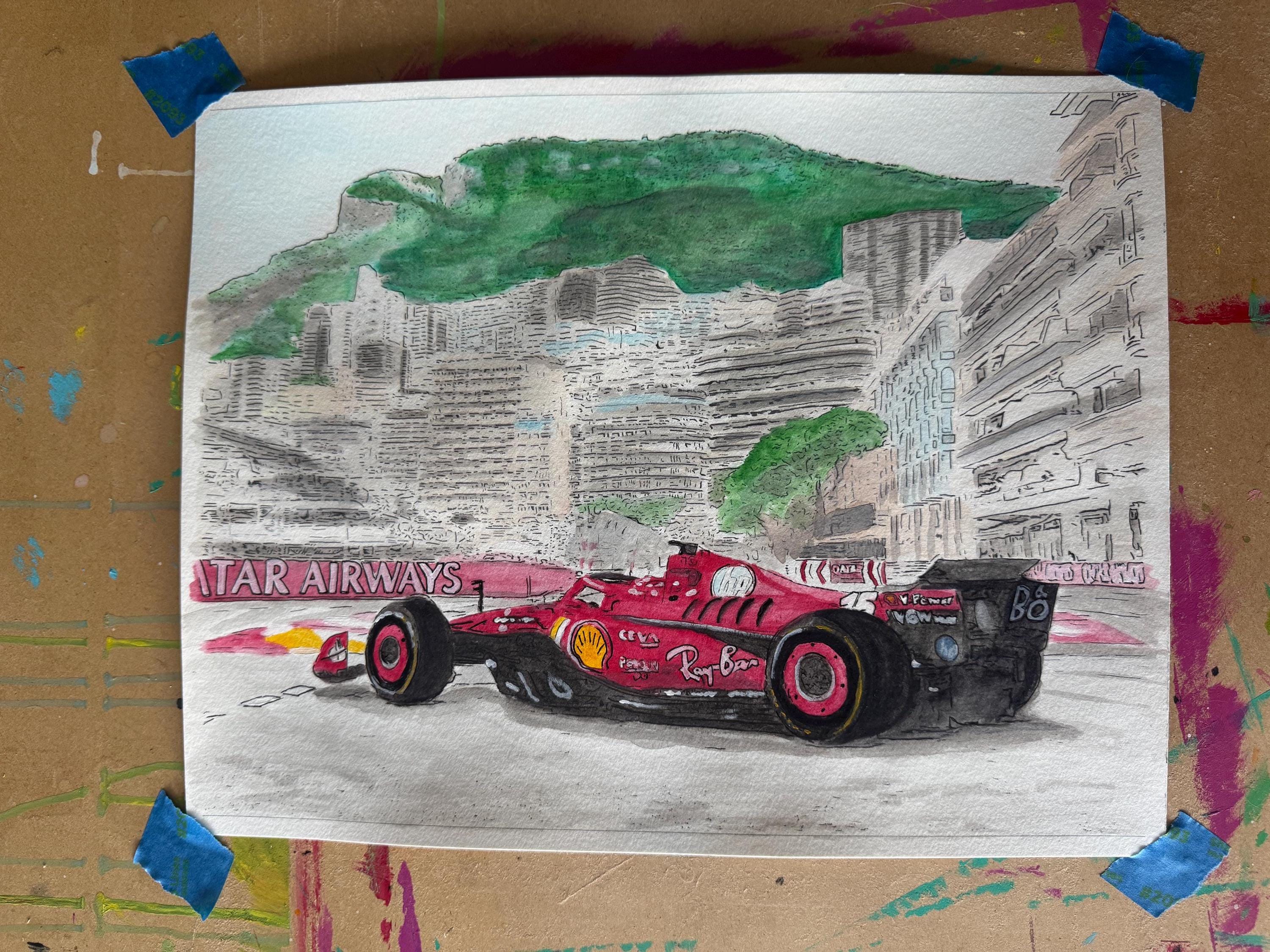 Ferrari F1 Watercolor Sketch - Watercolor Painting – 14x11 Monaco Car ...