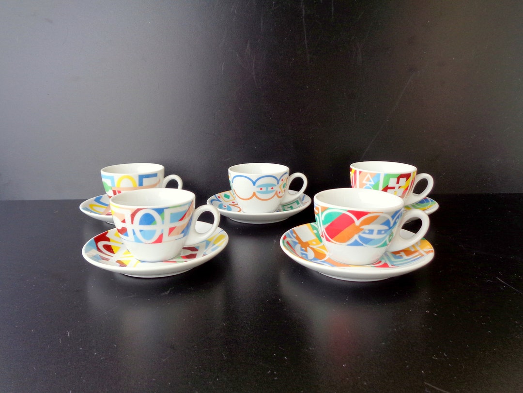 For Italian Espresso Coffee, Five Cups With Porcelain Saucer, 90ml ...