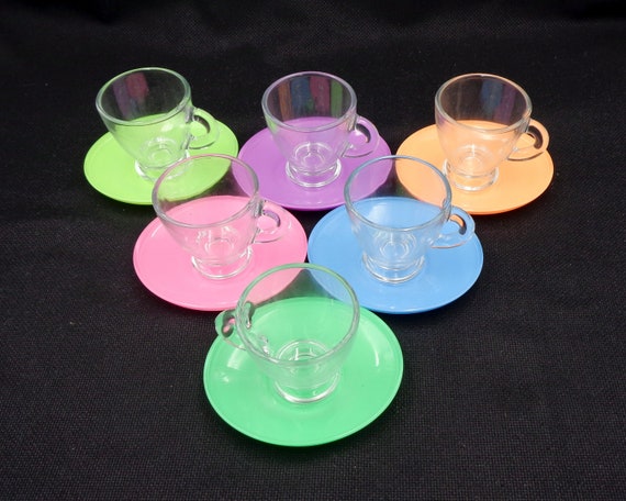 Colored glass coffee cups store
