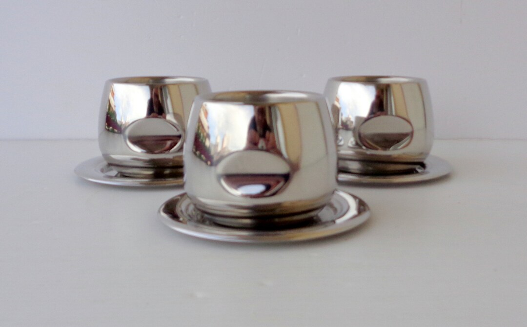 AMC BRAND ART Set of 3 Thermal Cups and 3 Coffee Saucers in 18/10 ...