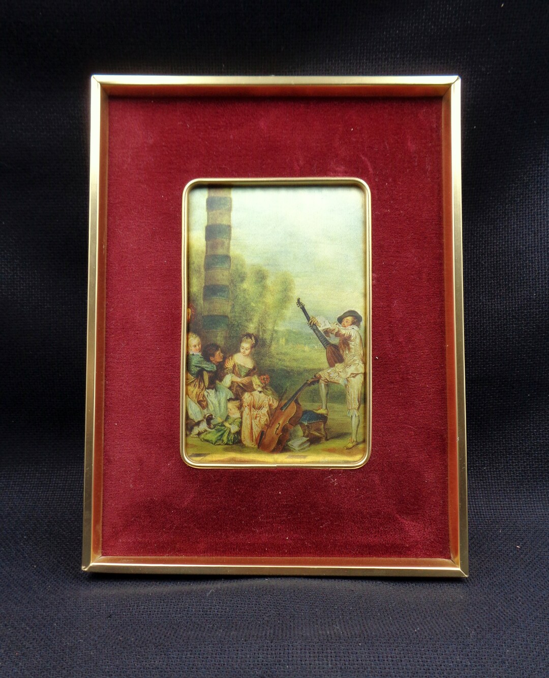 Vintage Italy Printed on Silk With Burgundy Velvet Passepartout, Framed ...