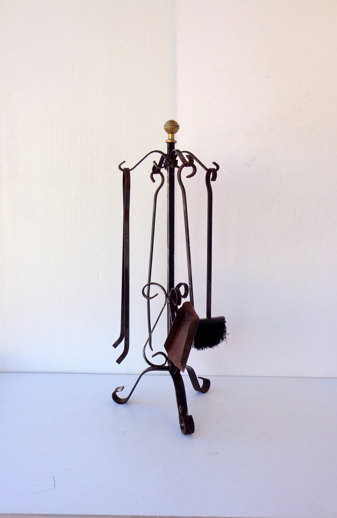 1960s Wrought Iron Fireplace Set With 4 Accessories: Shovel, Tongs ...
