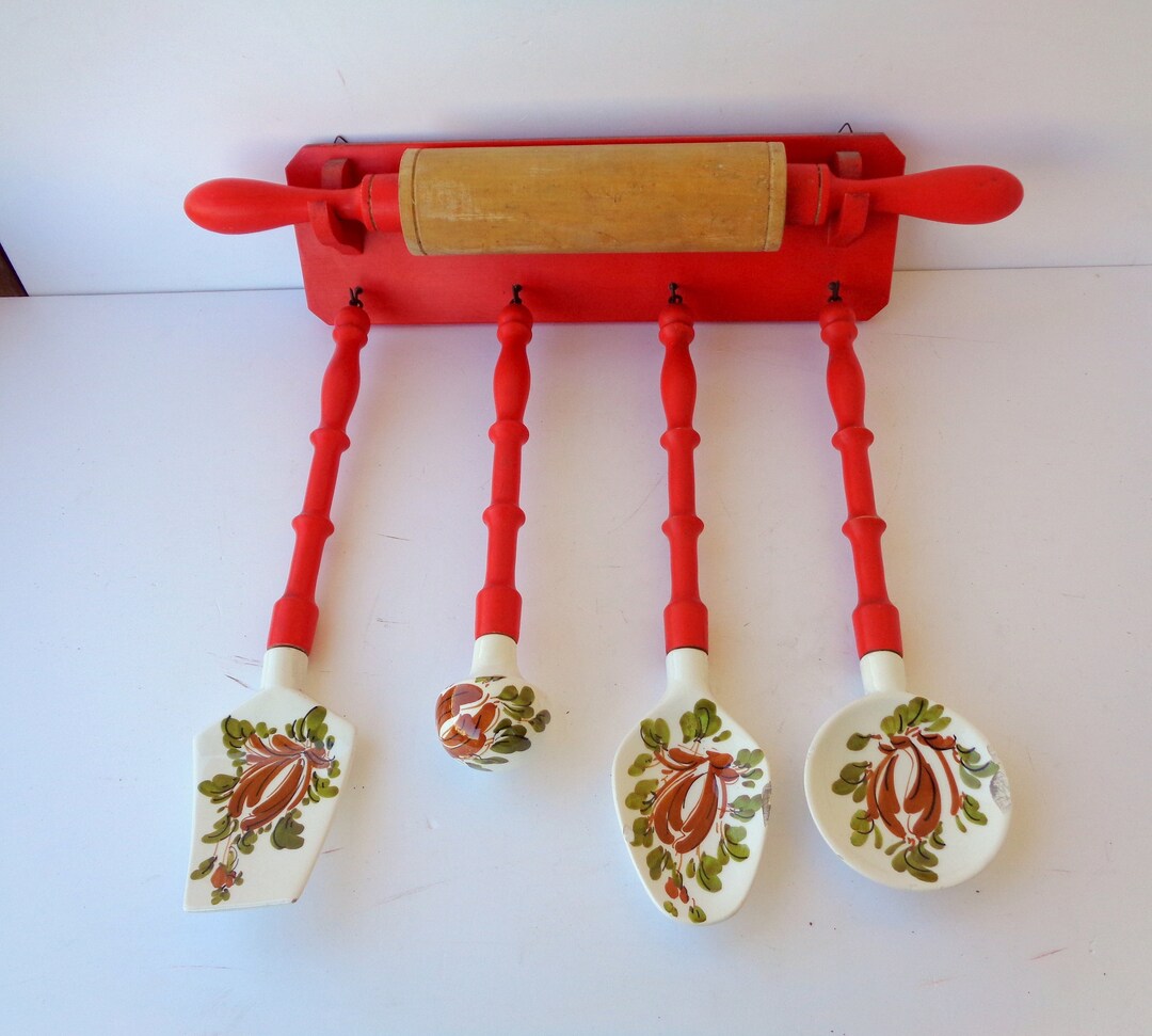 Antique Set of Kitchen Ladles With Support to Hang on the Wall, Made in ...