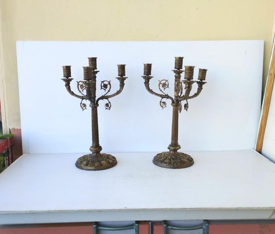 2 Ancient Candle Holder, in Bronze , Made in Italy 40s, Height 41cm ...