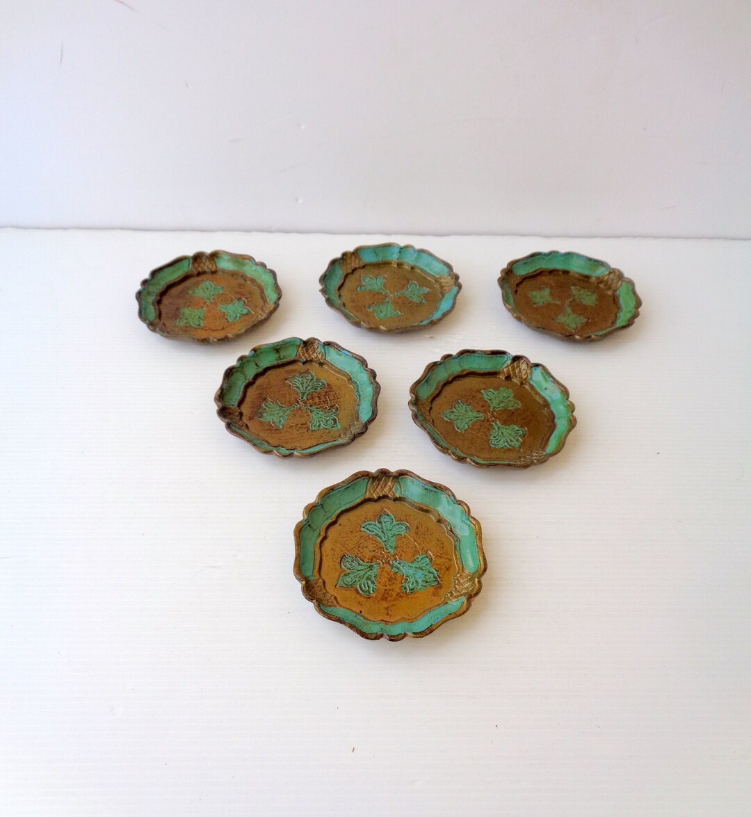 Set 6 Traditional Florentine Vintage Coaster, Florentine Italy 50s,hand ...