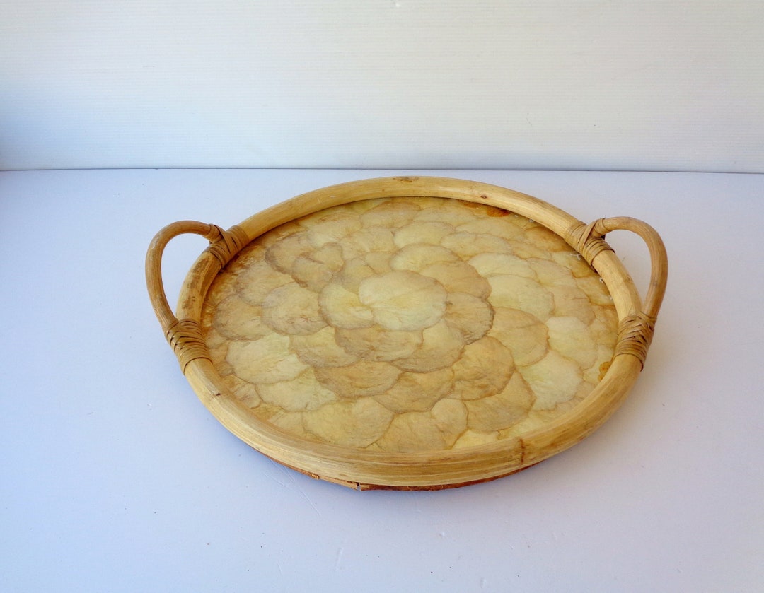 Vintage 70s Tray With Bamboo Cane Structure and Circular Mother-of ...