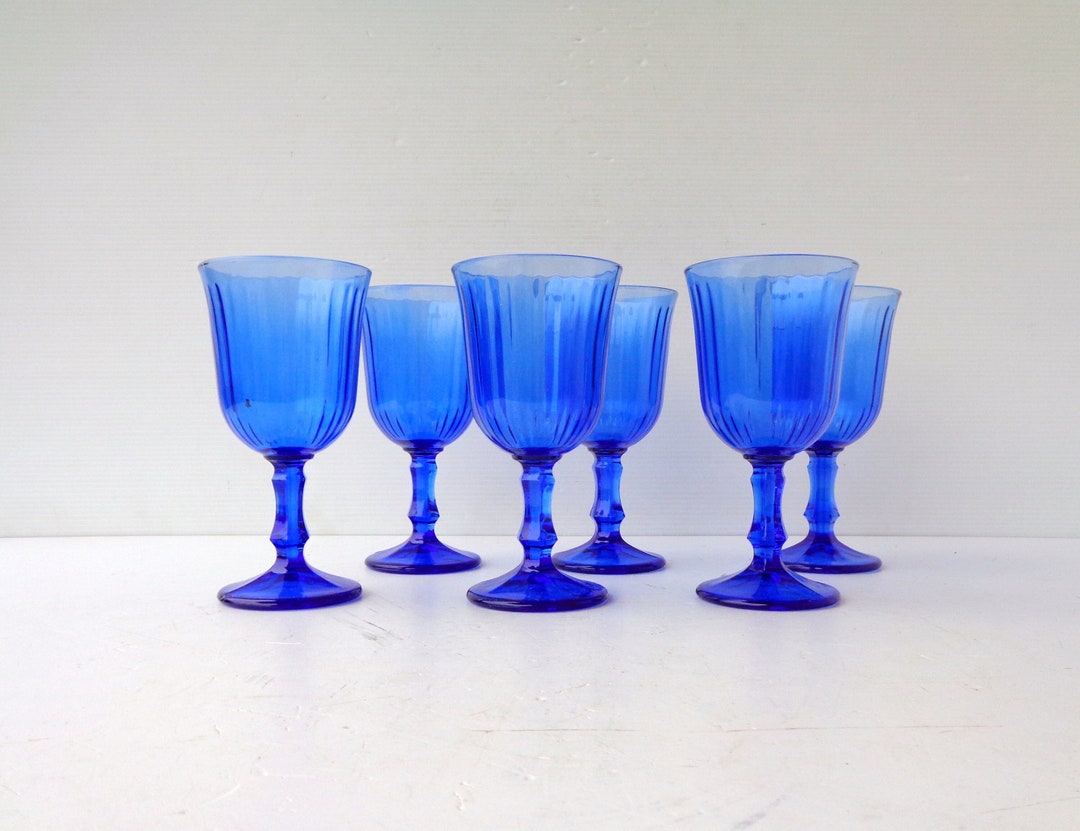 Set Of 6 Vintage Blue Crystal Glasses Made In Italy Height Of Etsy