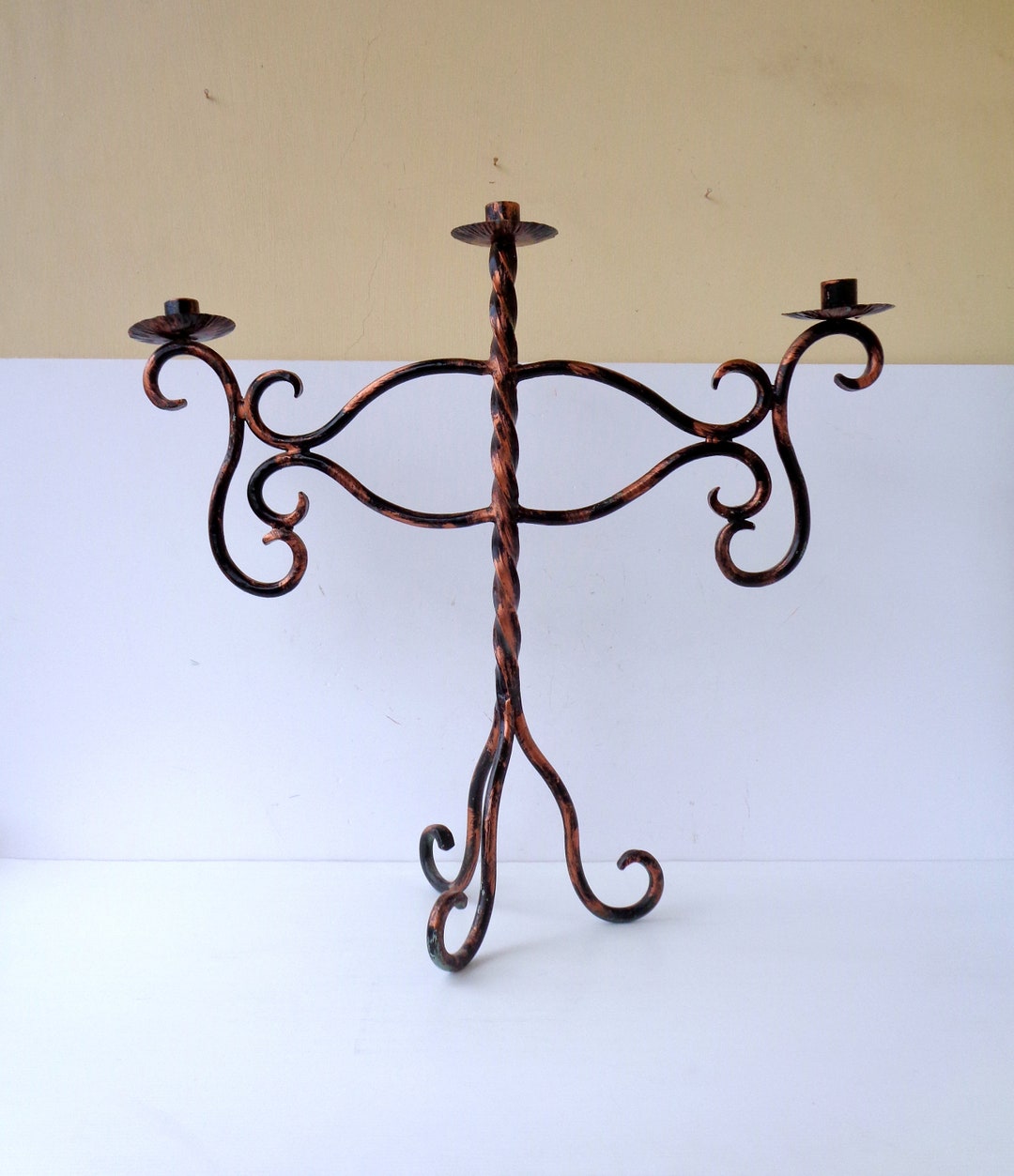 Ground Support Candle Holder in Coppered Wrought Iron, Handmade ...