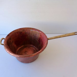 Vintage Italy Old Copper Pot With Long Brass Handle, Copper Home Decor ...