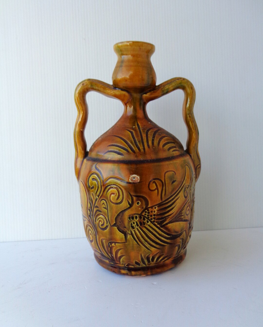 Old Pitcher, Hand-painted Rooster Jug, Handmade Italian Majolica Glazed ...