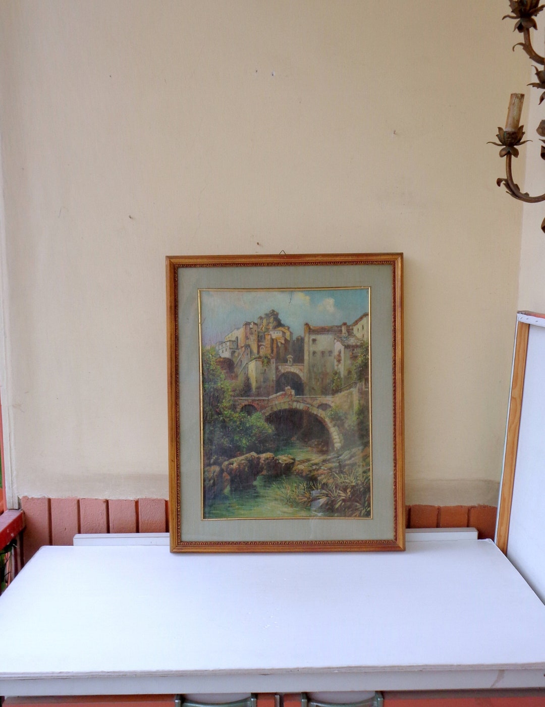 Vintage Italy Oil Painting on Canvas, Framed in a Beautiful Wooden ...