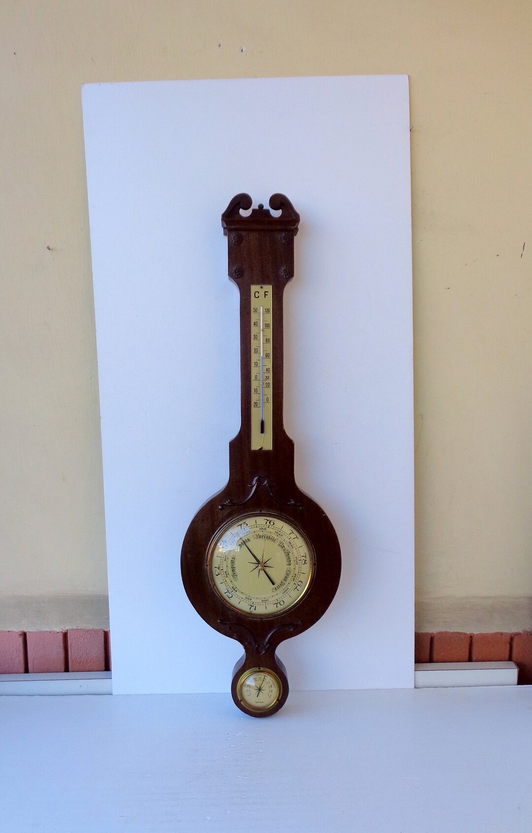 Barometer, Thermometer Hygrometer in Solid Wood, Height 81 Cm Vintage ...