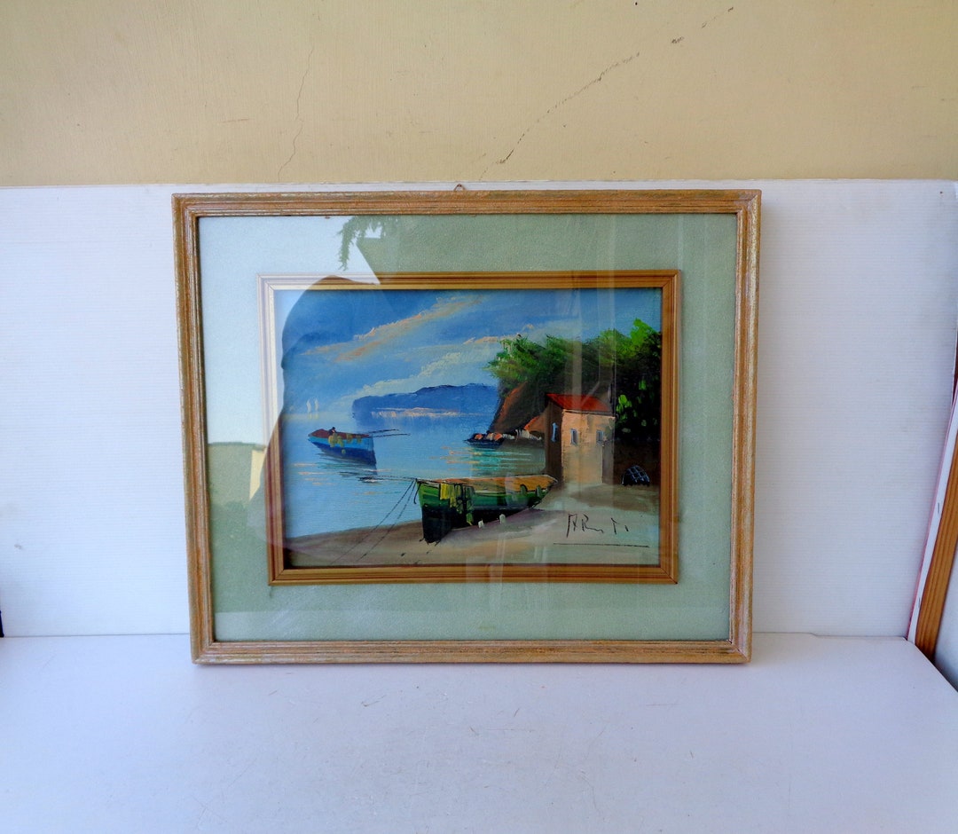Vintage Italy Oil Painting on Canvas, "marine Landscape" Framed in a ...