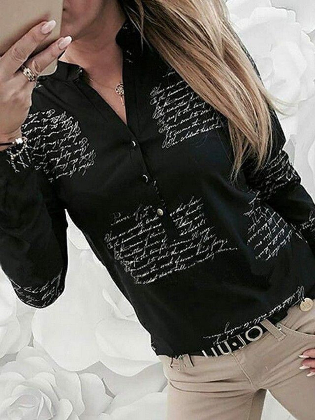 Letter Printed Long Sleeved Top-buttoned Shirt-designer - Etsy