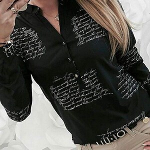 Letter Printed Long Sleeved Top-buttoned Shirt-designer - Etsy