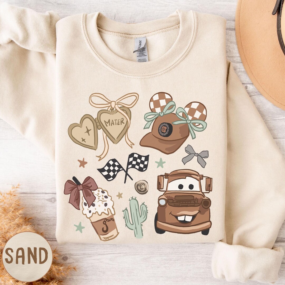 Vintage Disney Cars Mater Sweatshirt, Girly Coquette Bow Pixar Toddler ...