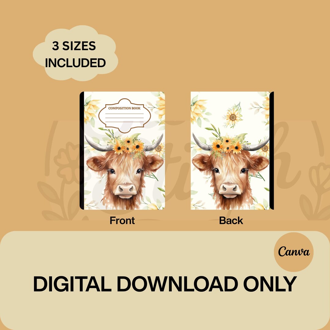 Highland Cow Printable Cover | Editable Canva Design | Instant Download ...