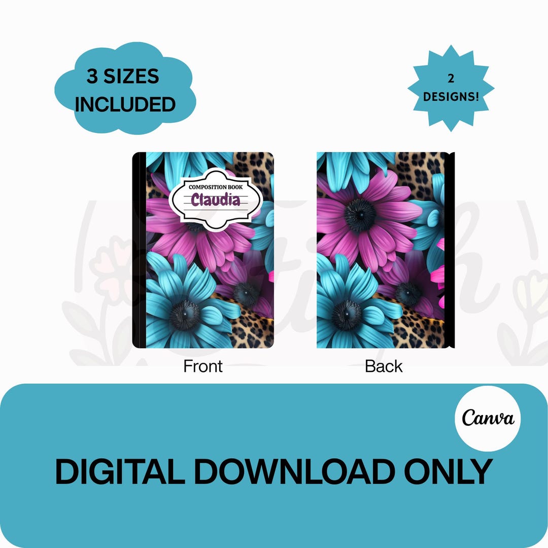 Floral Leopard Composition Notebook Covers | 2 Designs | Editable Canva ...