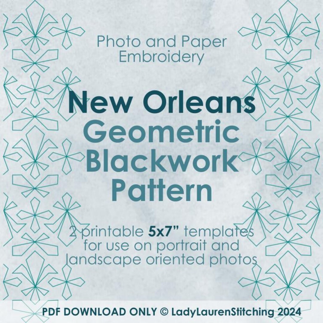 5x7 NEW ORLEANS Inspired PDF Blackwork X Photo Embroidery Template ...