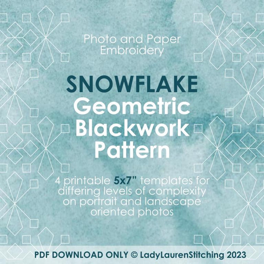 5x7" SNOWFLAKE Inspired PDF Blackwork X Photo Embroidery Template ...