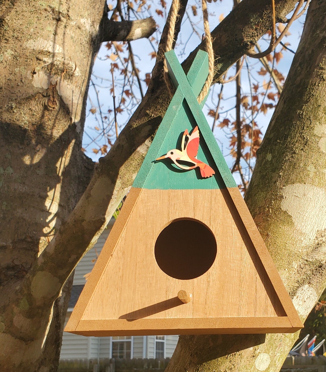 Turquoise Tent Birdhouse, Wooden Hanging Birdhouse, Outdoor Decor (10 ...