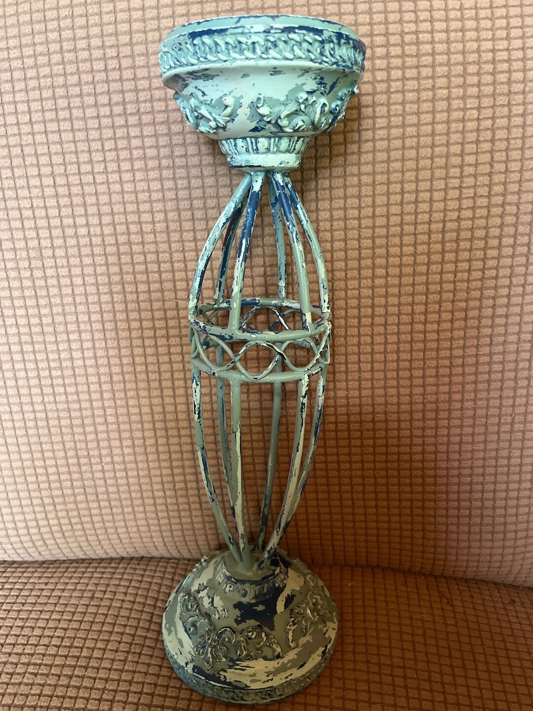 14 Metal Pillar Hilder, Shabby Chic, Hand Painted, Distressed Blues - Etsy