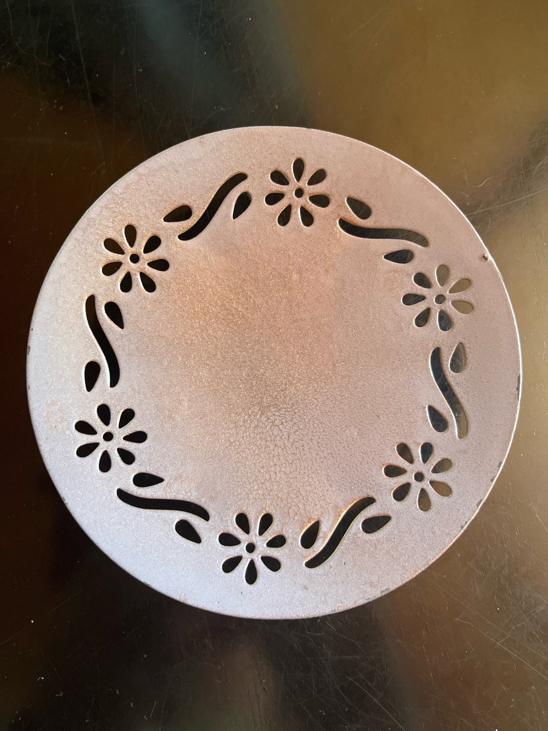 5.5" Round “die Cut Floral” Shabby Chic, Hand Painted Candle Holder ...