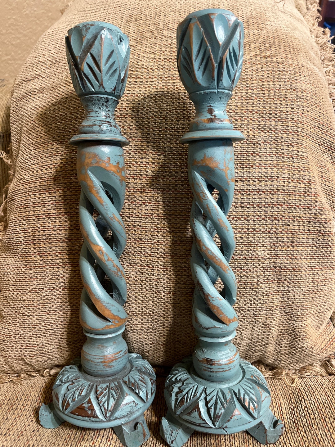 12 Wood Pillar Candle Sticks Shabby Chic Chippy Paint Hand - Etsy
