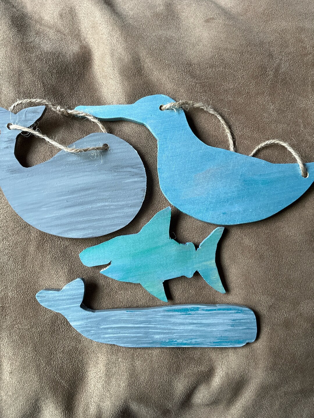 4 Piece Nautical Accent Group, Beachy and Tropical, Distressed Blues ...