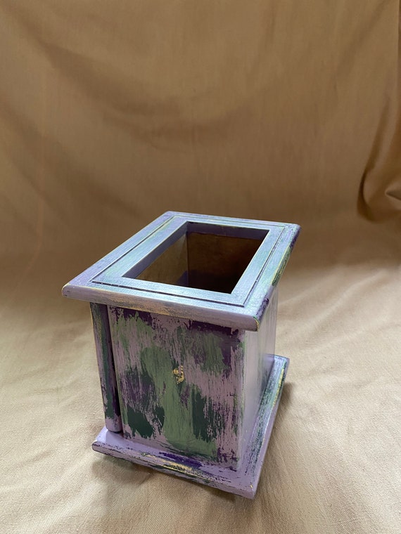 Boxes & Bins Distressed Chippy Paint Green purple Shabby Chic 7x 6.5x5 ...
