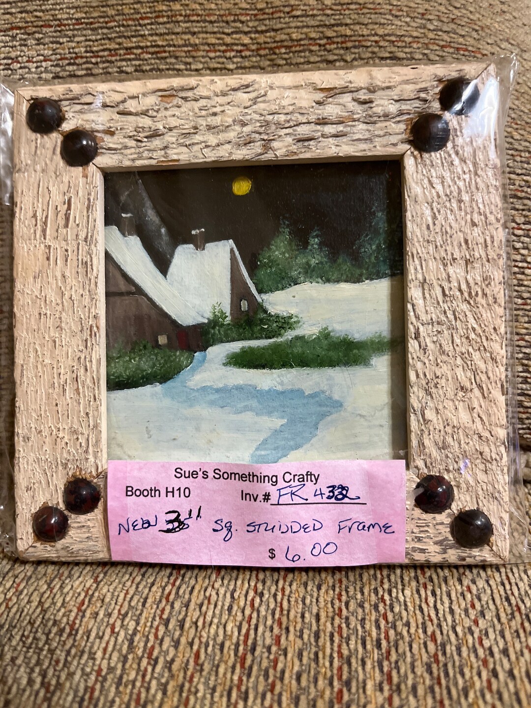 3 X 3 Studded Square Frame. Shabby Chic, Chippy Paint, Distressed ...