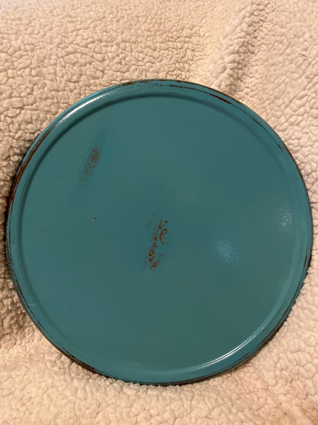 12” Wooden Turntable, Shabby Chic, Distressed Teal/brown - Etsy