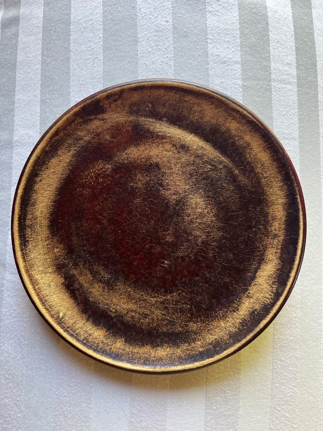 5.5" Round Brown & Gold Candle Holder, Shabby Chic, Hand Painted ...