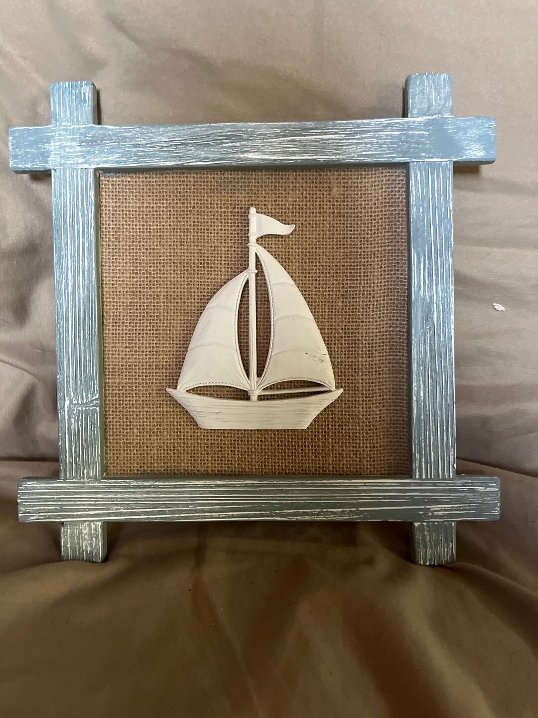 11 Square Framed Sailboat, Shabby Chic, Distressed Blue, Nautical ...