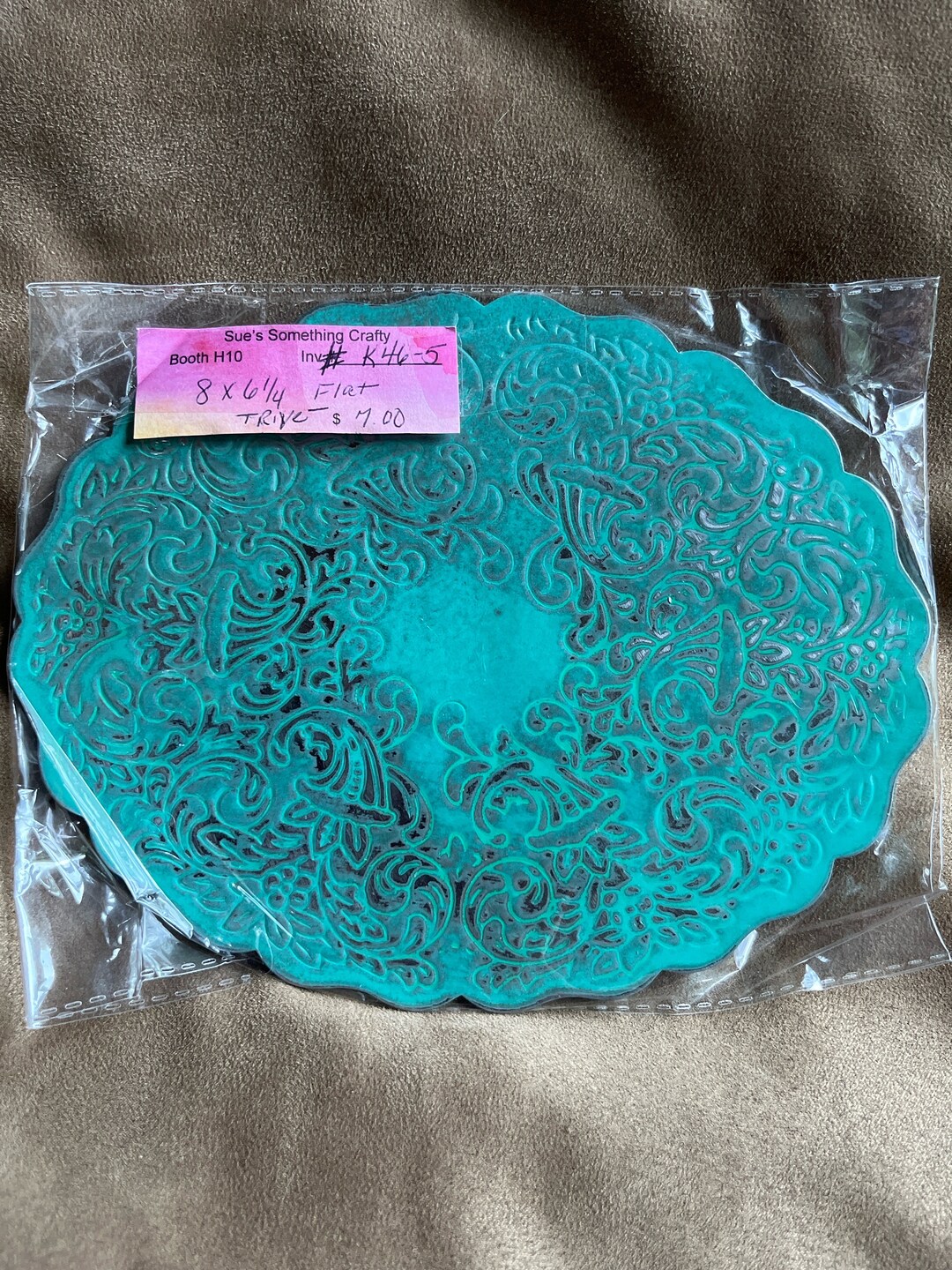 8 X 6.25 Oval Trivet, Shabby Chic, Hand Painted, Distressed Teal/silver ...