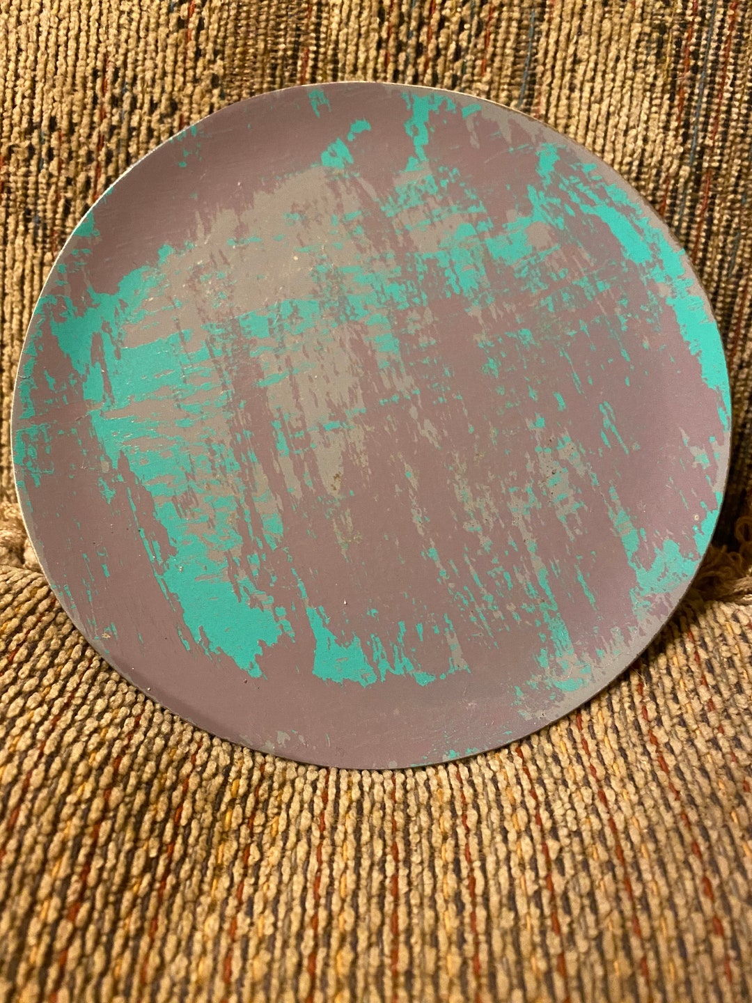 4 3/4 Round, Flat, Metal Shabby Chic, Chippy Paint, Hand Painted Candle ...