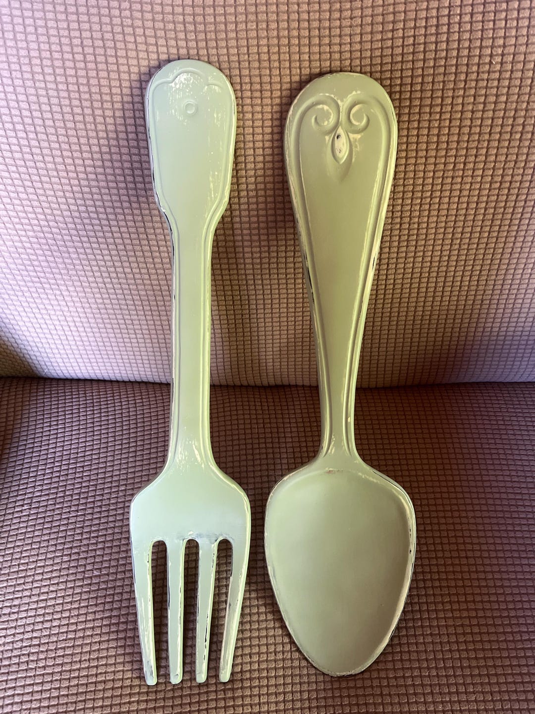 21 Wooden Fork/spoon Set, Wall Decor, Shabby Chic, Distressed Sage - Etsy