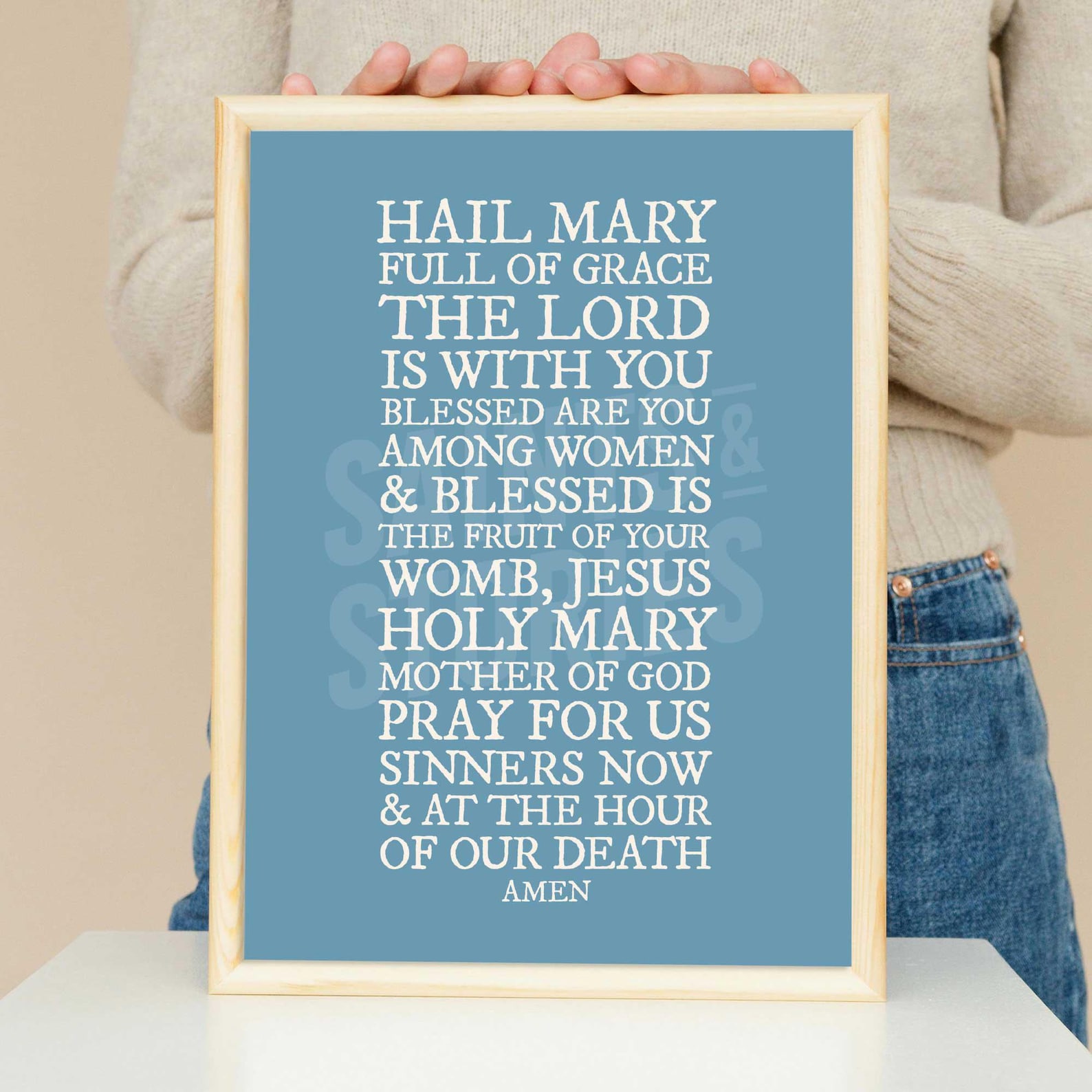 Hail Mary Prayer Poster Blue – Digital Download, Printable Catholic Art ...