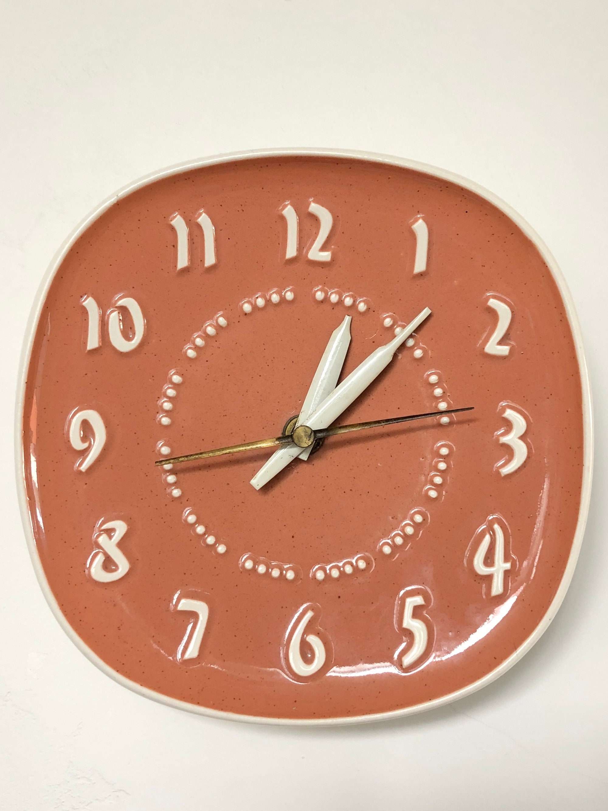 Russel Wright Mid Century Modern Wall Clock Ceramic Coral Harkerware ...
