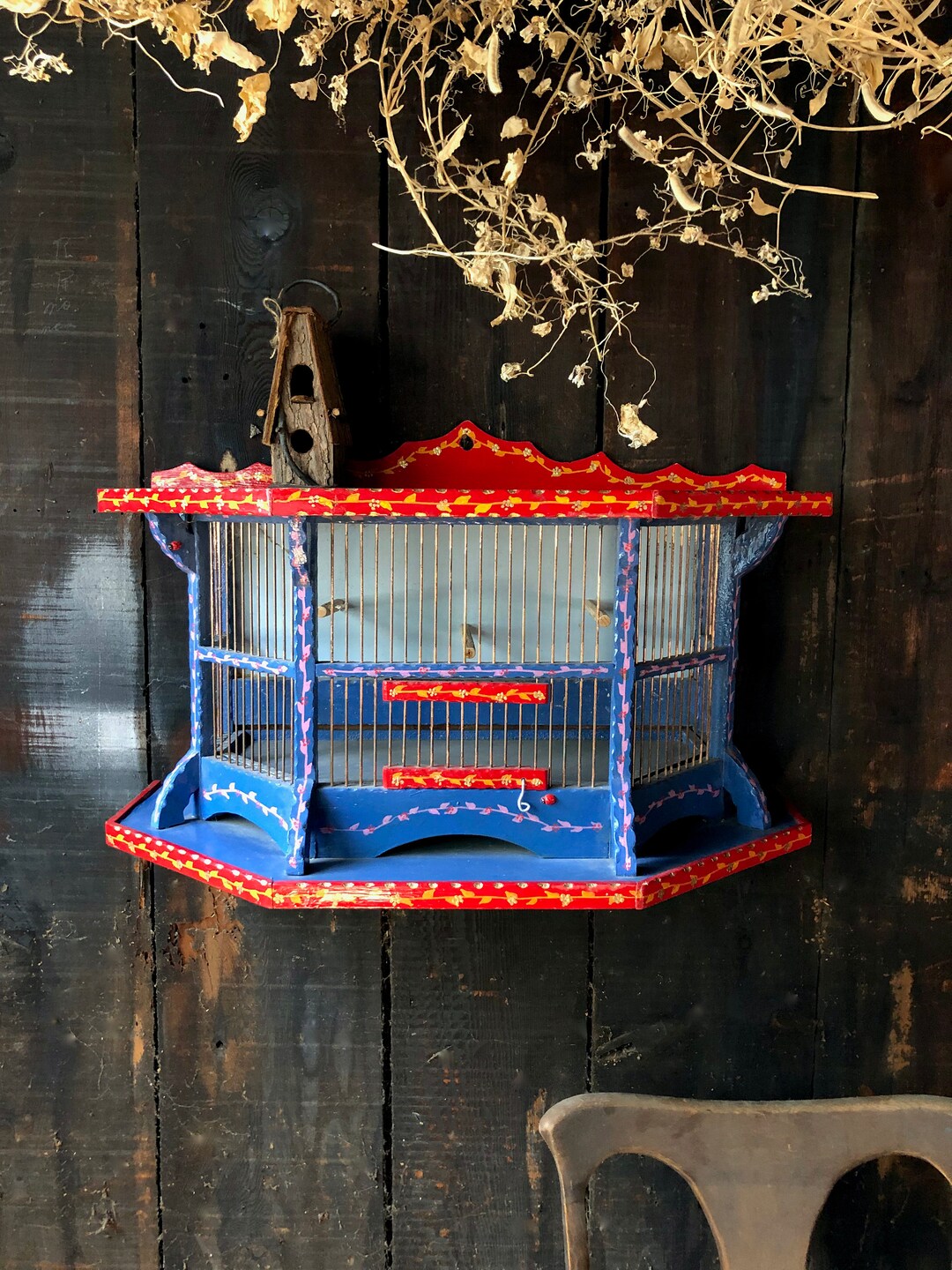 Colorful Handmade Bird Cage, One of a Kind - Folk Outsider Rustic Decor ...