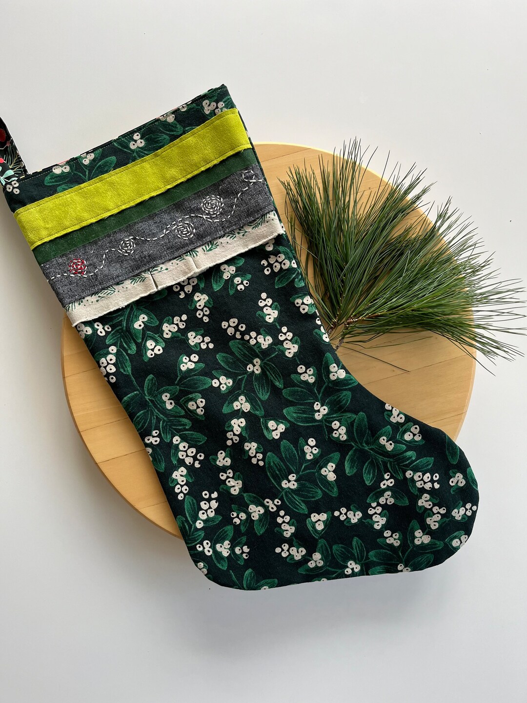 Handmade Christmas Christmas Stocking Botanical Holiday Decoration ...