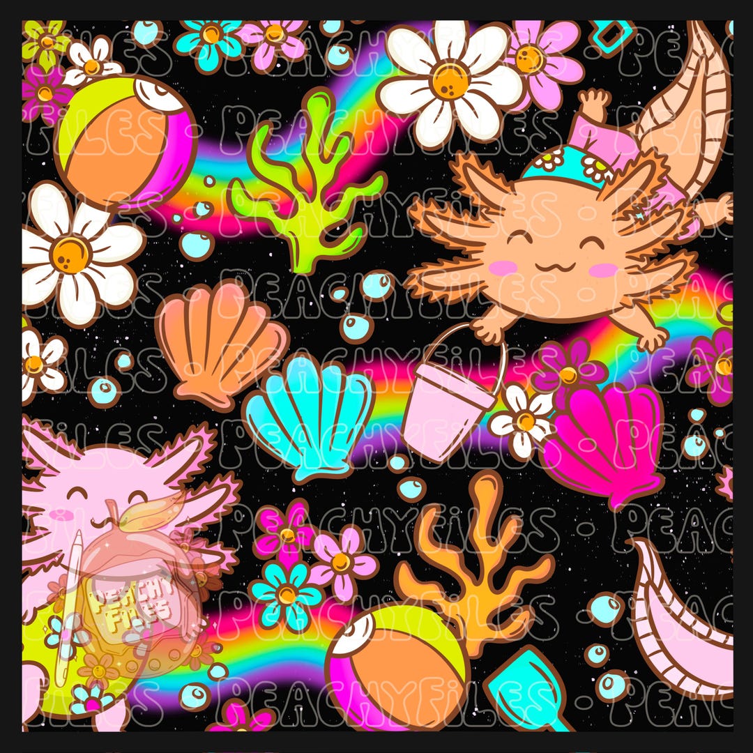 Summer Axolotls Seamless File | Black - Etsy