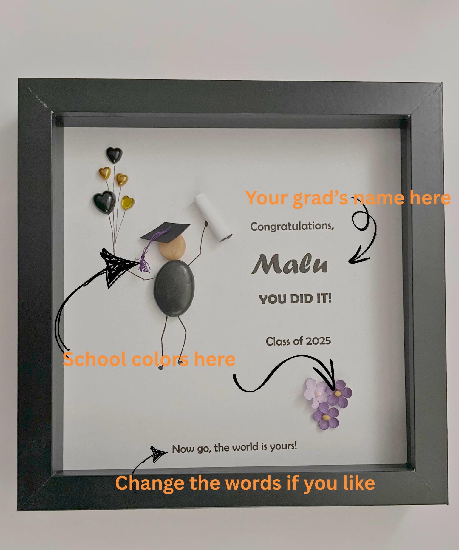 Personalized Graduation Pebble Art: School Colors Gift - Etsy